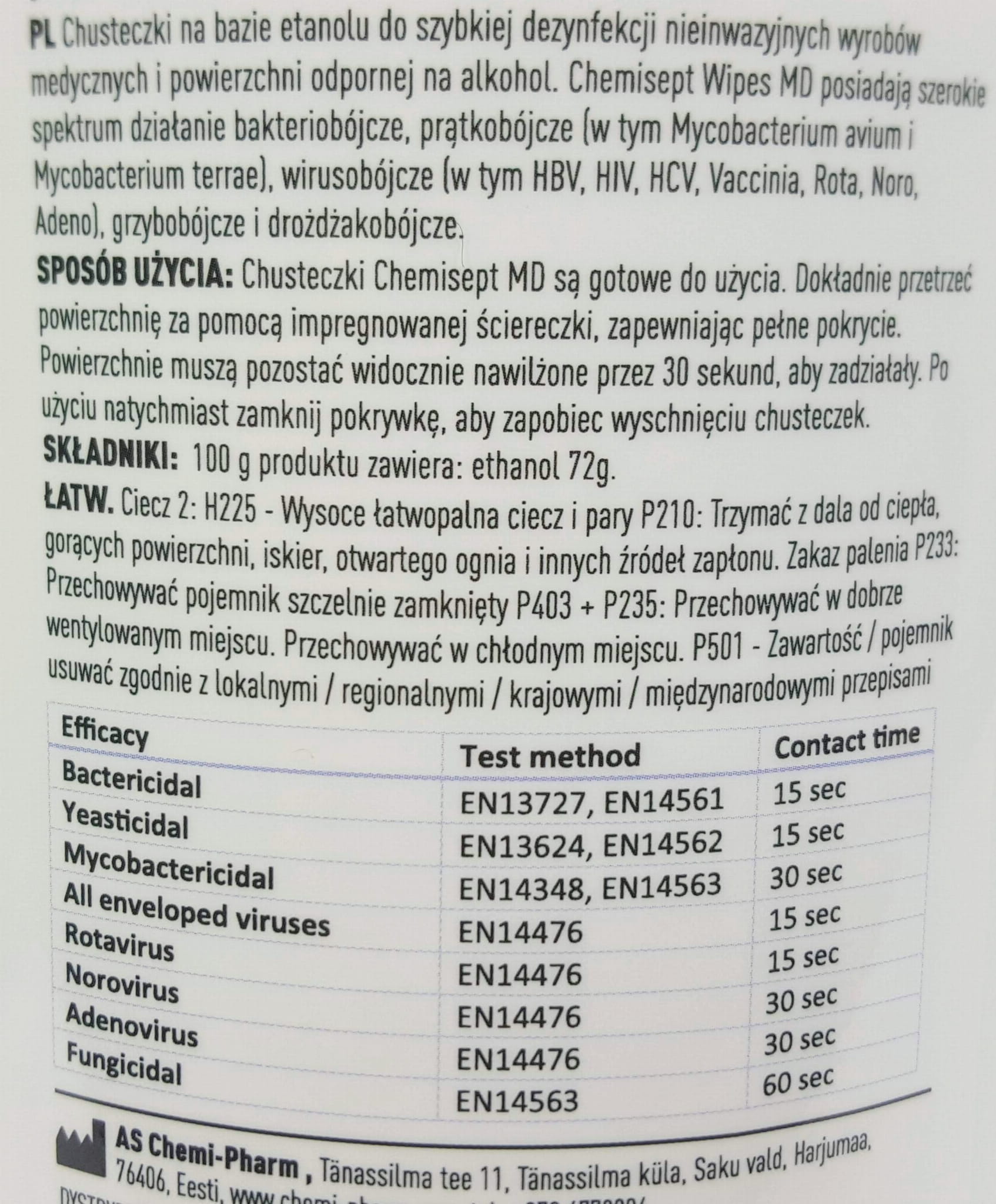 Chemi-Pharm CHEMISEPT WIPES MD 200szt TUBA Chusteczki do szybkiej ...